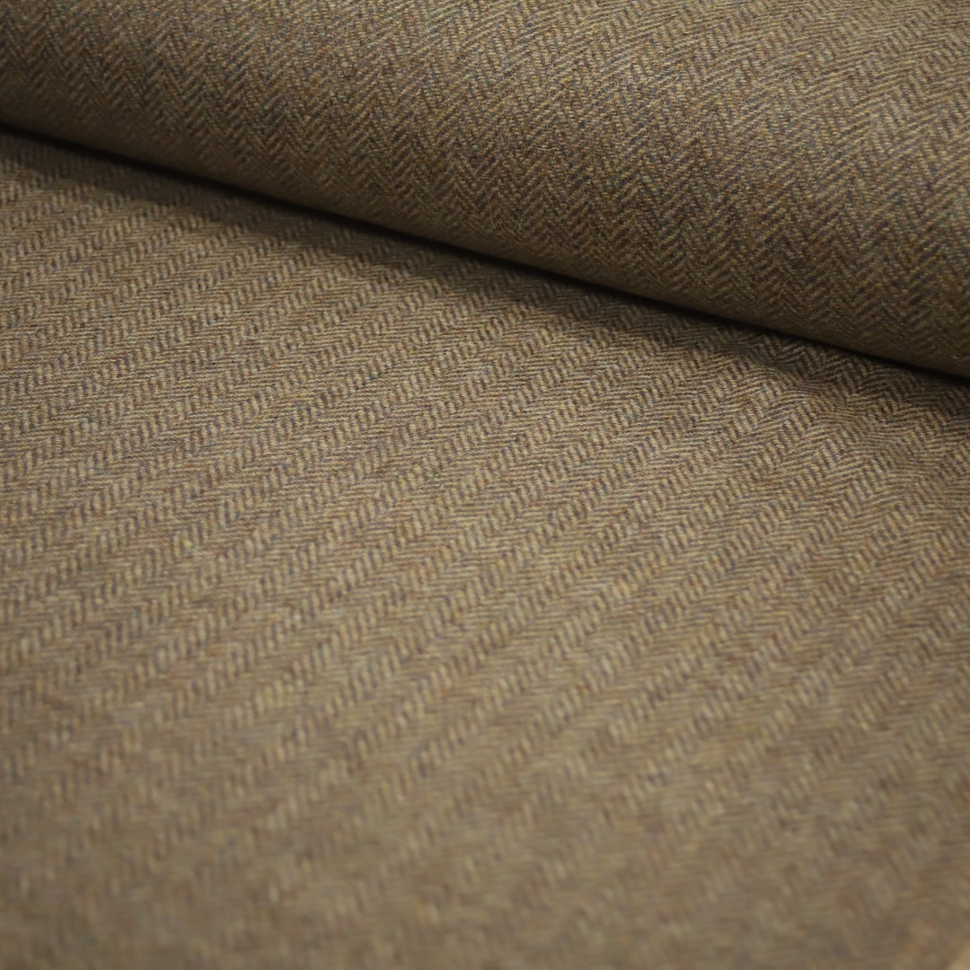 Pecan Herringbone 100% Wool Tweed Fabric UK Made Cloth **sold by the ...