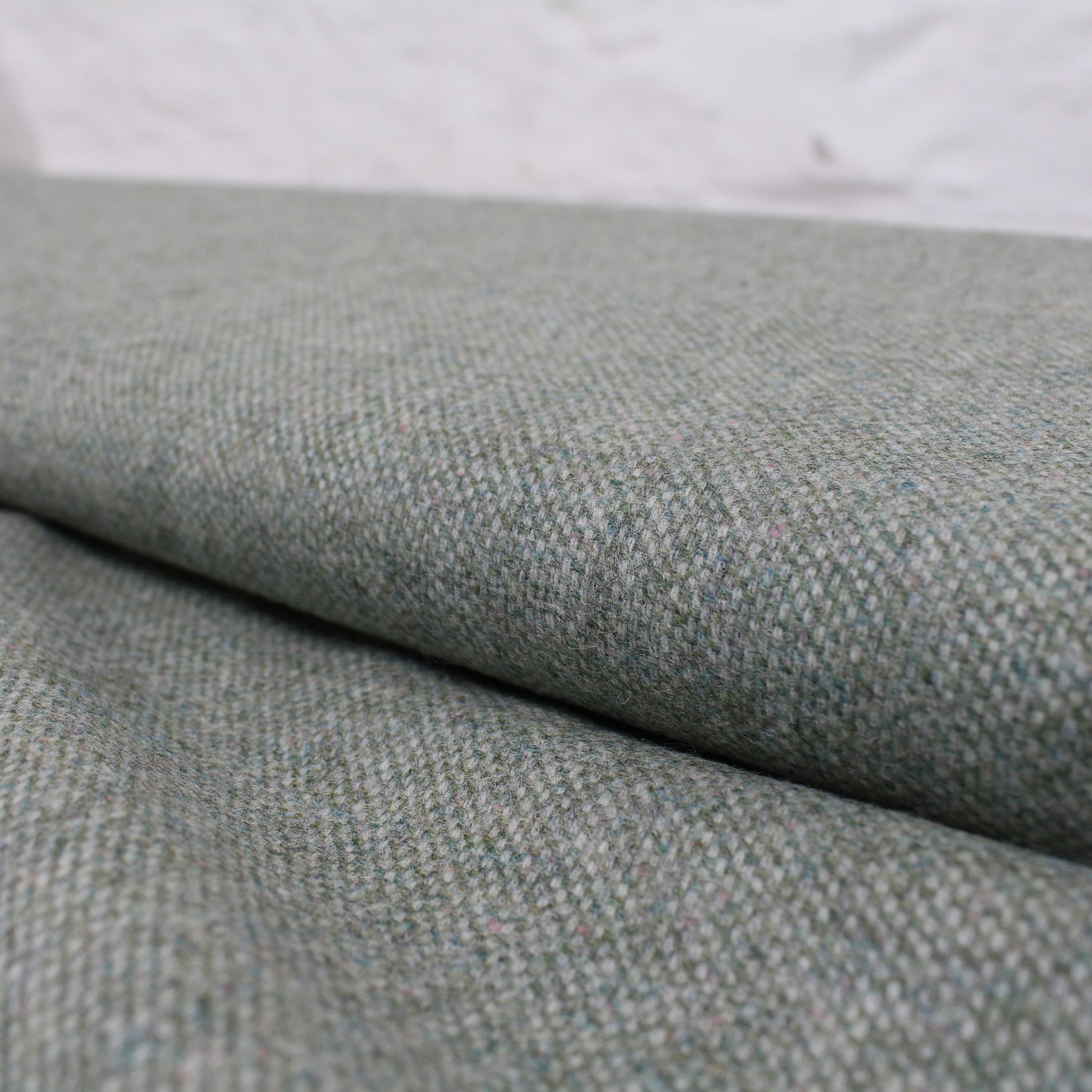 Light Green Mix Hopsack 100% Wool Tweed Fabric UK Made Cloth **sold by ...
