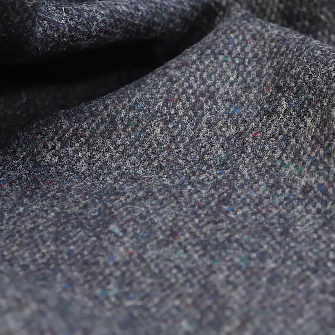 Dark Navy Rainbow Fleck Hopsack 100% Wool Tweed Fabric UK Made **sold ...