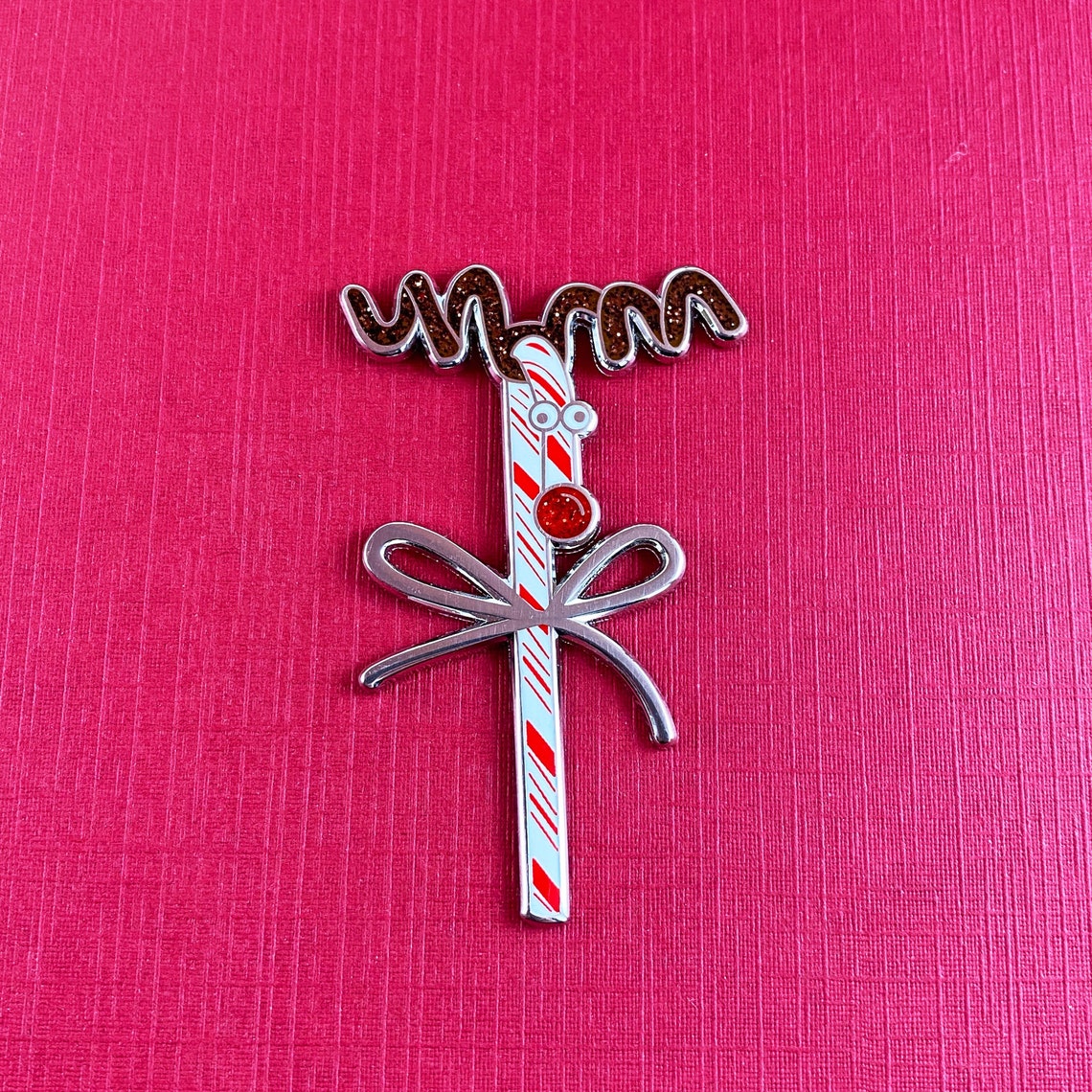 Candy Cane Reindeer Enamel Pin .75 Hard Enamel Glitter - Etsy
