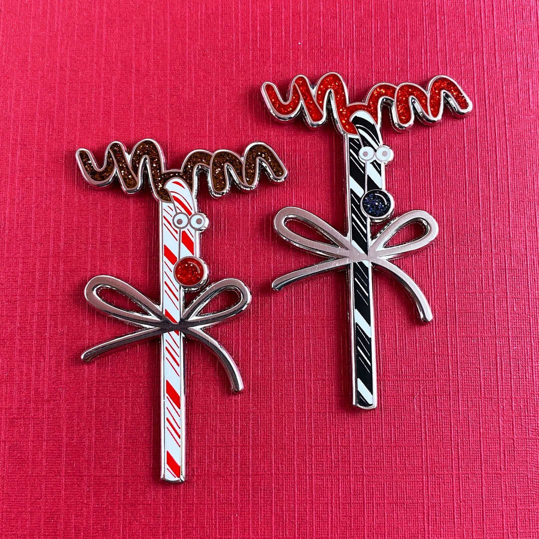 Candy Cane Reindeer Enamel Pin - .75" Hard Enamel Glitter Filled ...