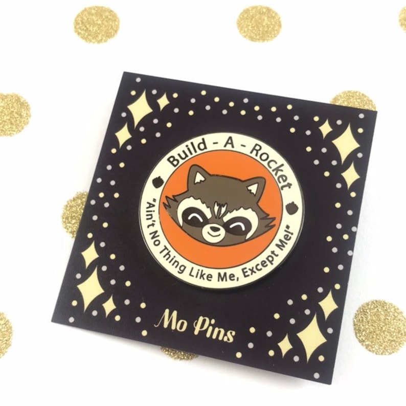 Rocket Raccoon - 1.5" Round Hard Enamel Comic Pin, Black Nickel Plating ...