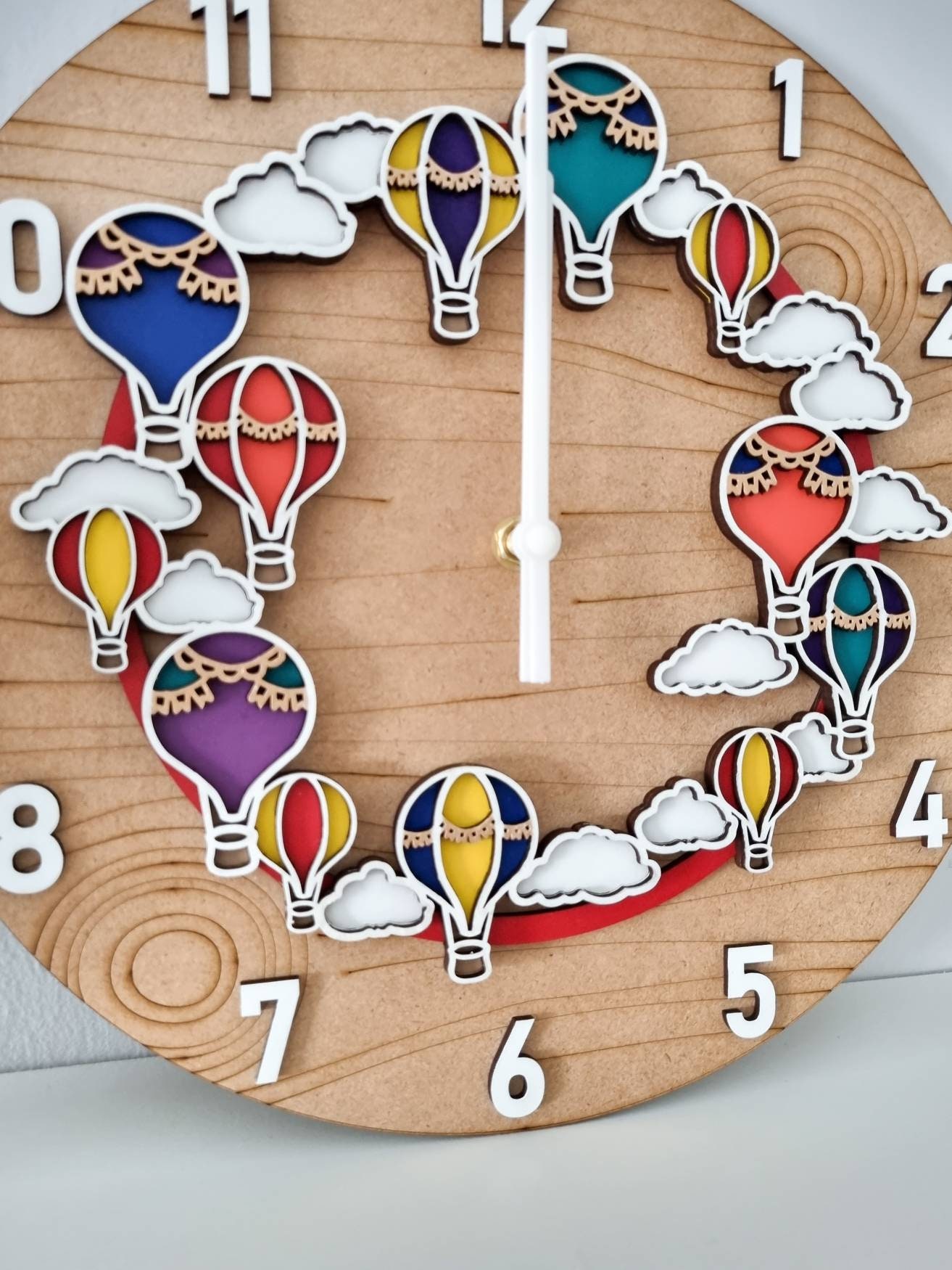 Hot Air Balloon Themed Wall Clock. Bedroom, Nursery Art, Time Teller ...