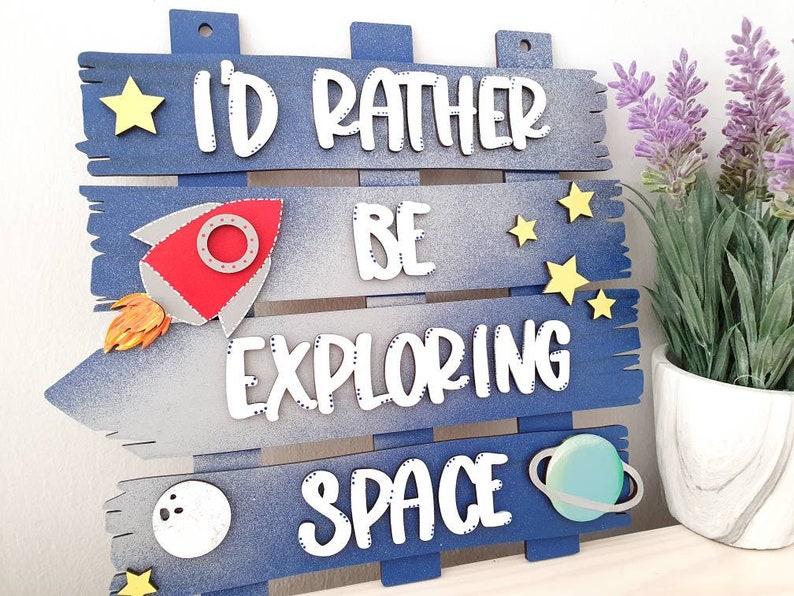 Space Themed Pallet Sign. Quirky Children's Wall Art. - Etsy