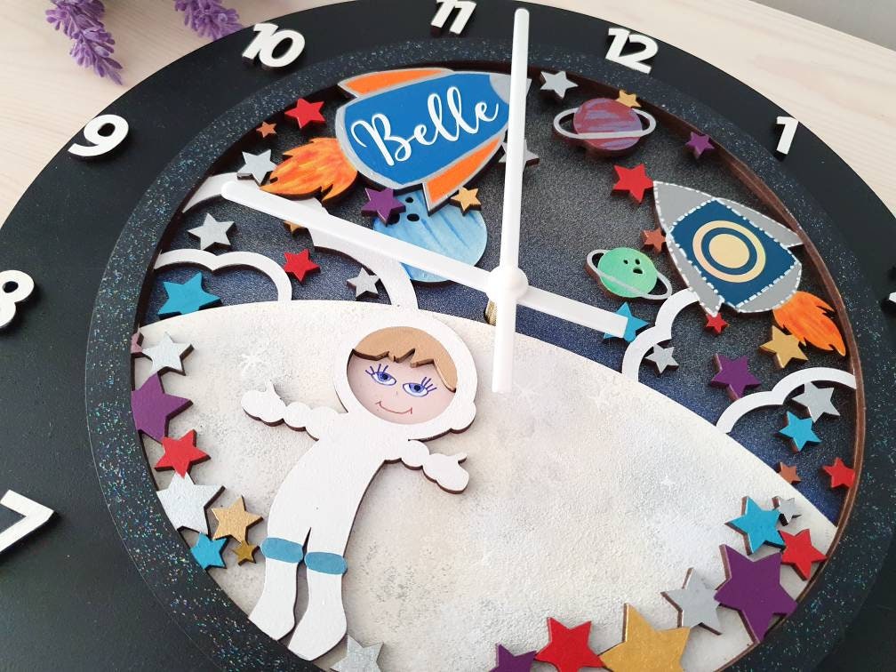 3D Space themed wall clock. Galaxy moon astronaut bedroom | Etsy