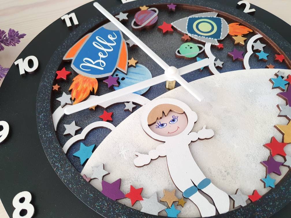 3D Space themed wall clock. Galaxy moon astronaut bedroom | Etsy