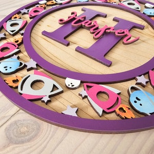 Personalised Space Rocket Circle Plaque. Wall Art, Door Name Sign - Etsy UK