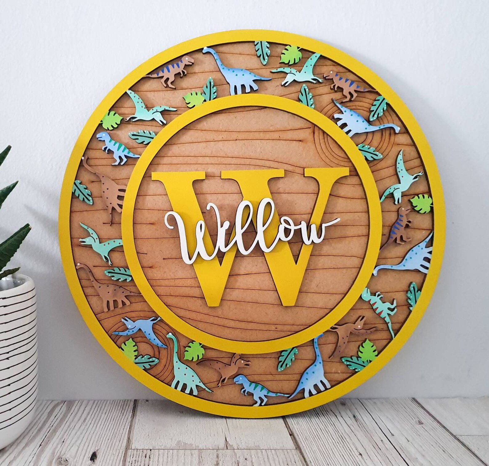 Personalised Dinosaur Circle Plaque. Wall Art, Door Name Sign - Etsy