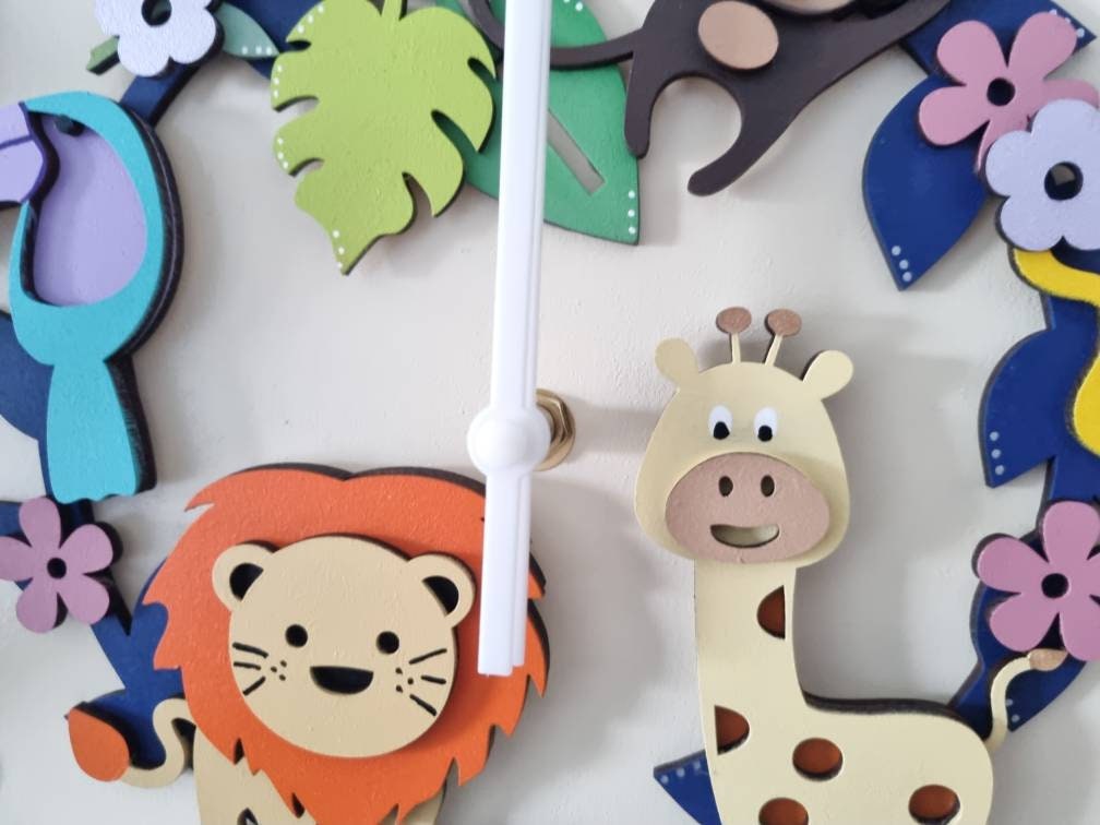 CLOCK Jungle / Safari Animals Clock. Monkey, Lion and Giraffe Bedroom ...