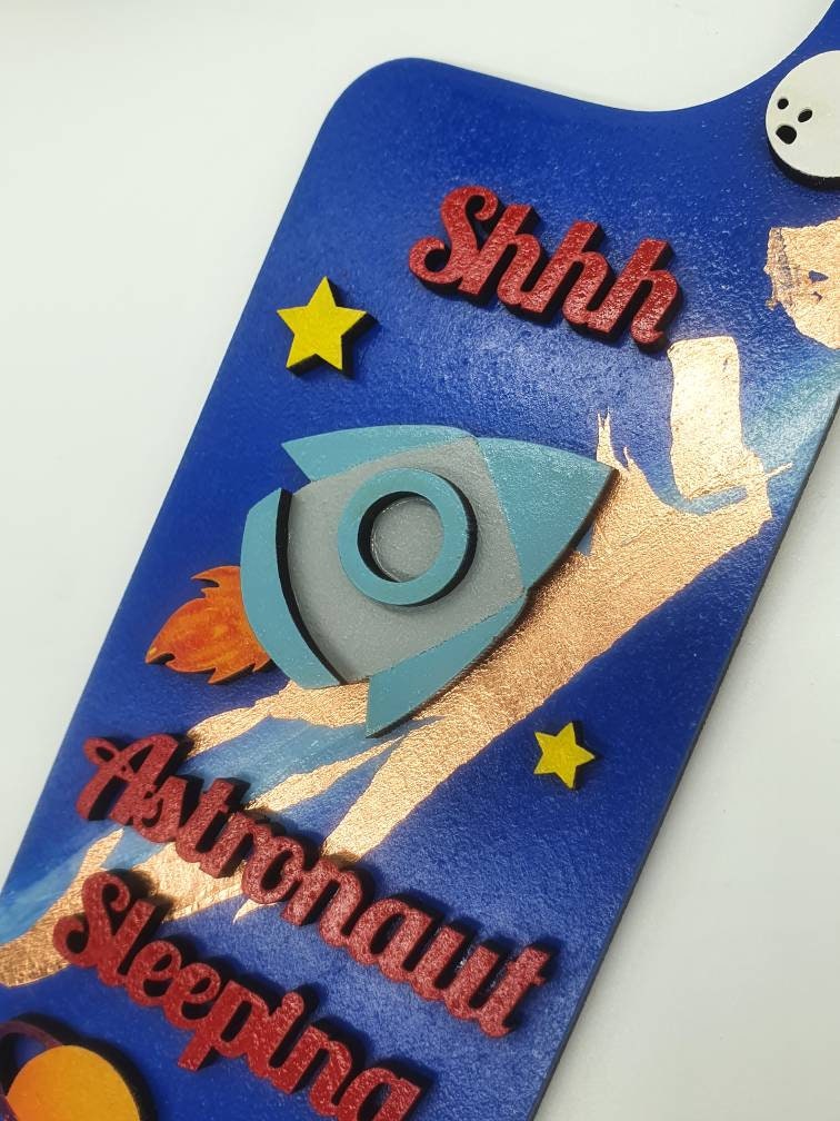 Space themed door hanger. Astronaut sleeping do not disturb | Etsy