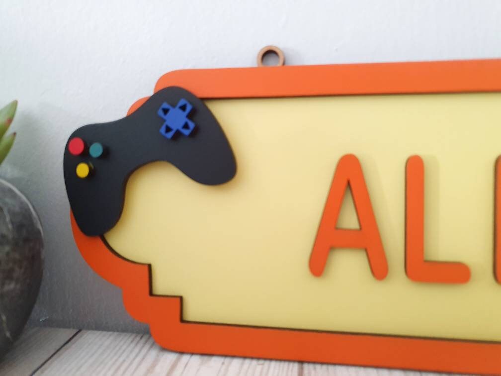 Gaming Themed Personalised Wooden Door Signs. Children's Bedroom Name ...