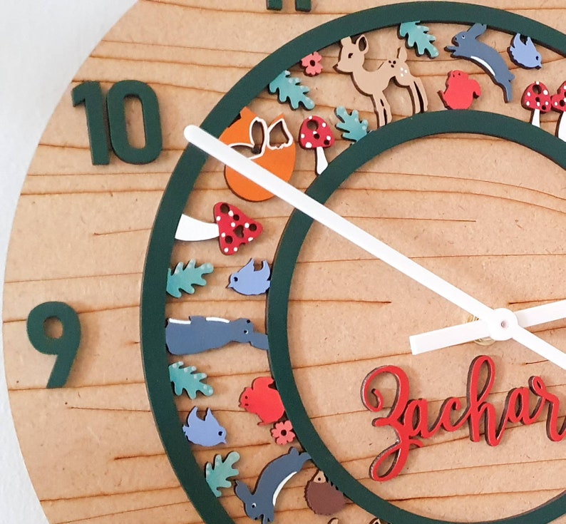 Woodland Themed Personalised Clock. Wall Art Time Teller. - Etsy