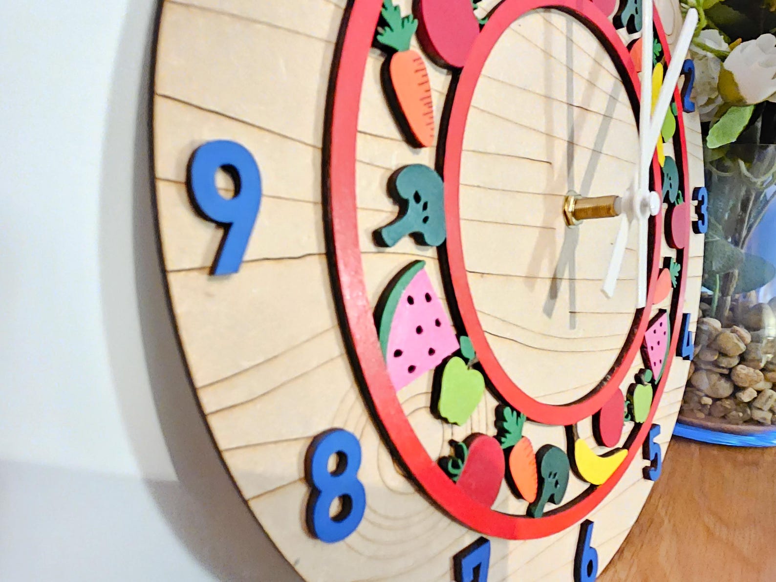 Fruit & Vegetable Themed Wall Clock. Bedroom, Nursery Art, Time Teller ...