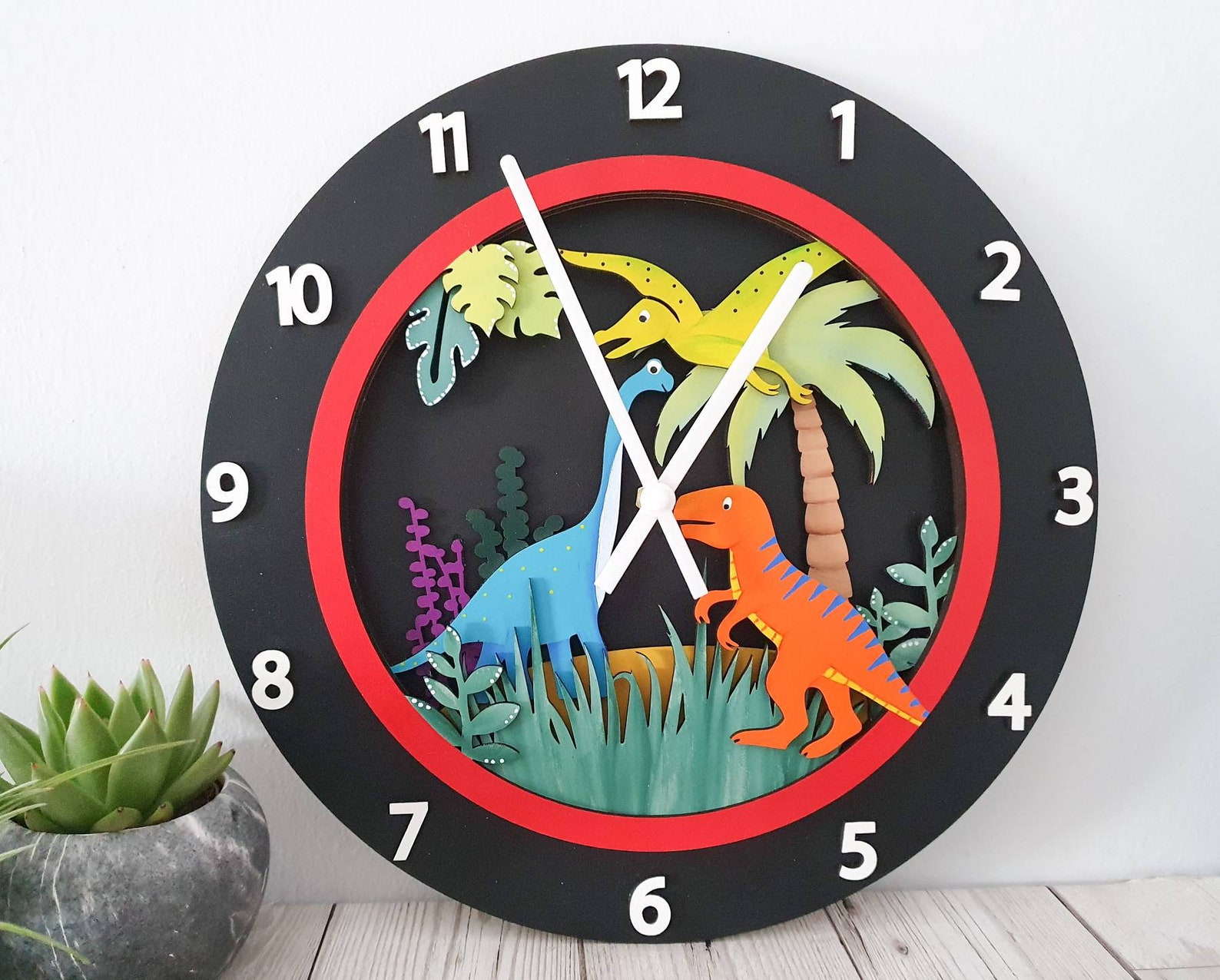 3D Dinosaur Wall Clock. Dino Scene Bedroom Decoration | Etsy UK