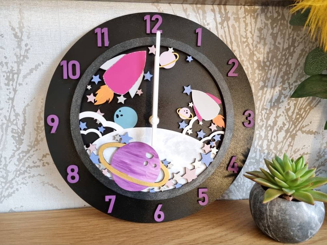 3D Space Themed Wall Clock. Galaxy Moon Astronaut Bedroom - Etsy UK