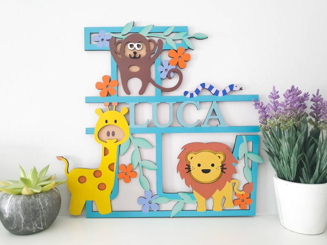 Personalised Jungle / Safari Animals Door Wall Sign Letter. | Etsy UK