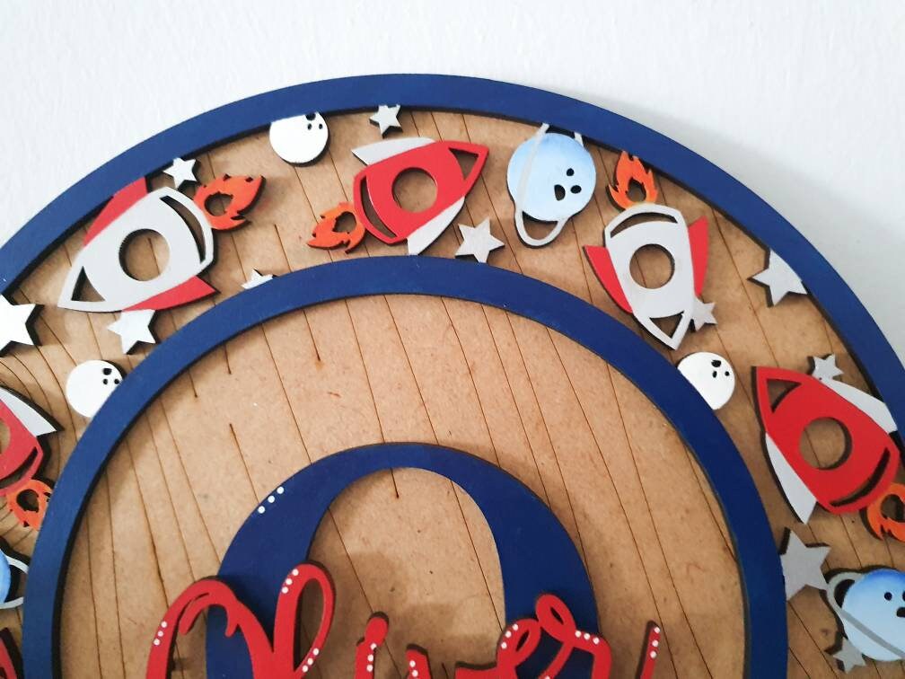 Personalised Space Rocket Circle Plaque. Wall Art Door Name - Etsy UK