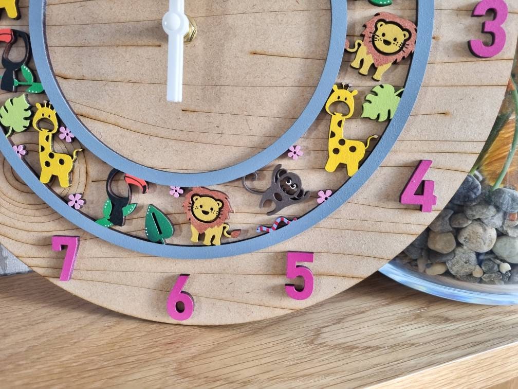 Safari / Jungle Themed Wall Clock. Bedroom, Nursery Art, Time Teller ...