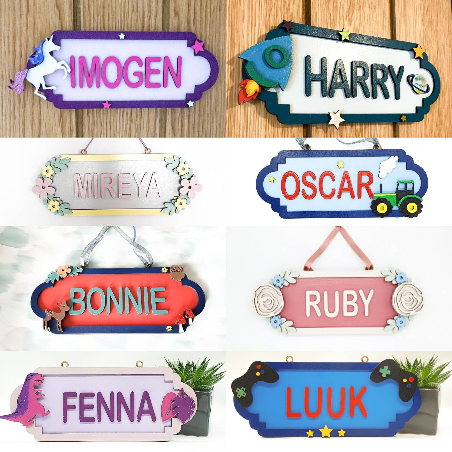 Angel Wings Themed Personalised Wooden Door Signs. Children's Bedroom ...