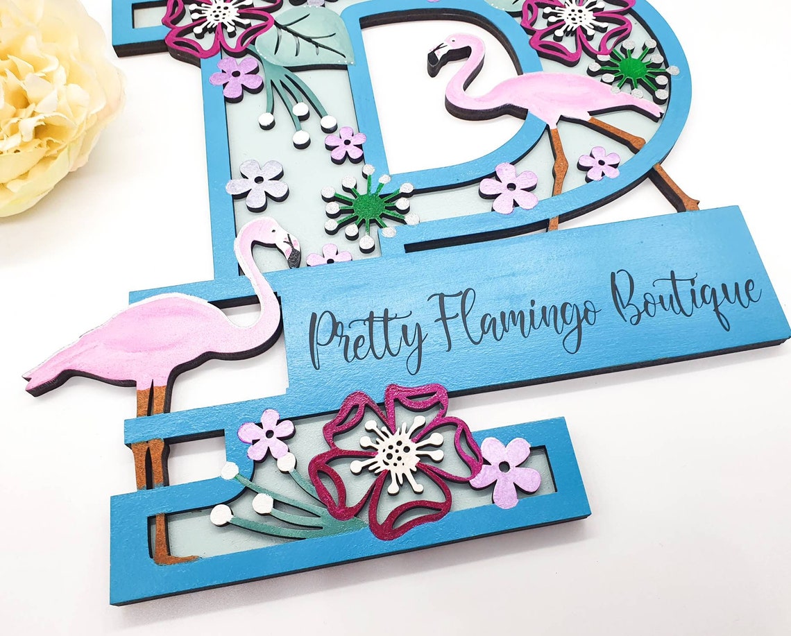 Personalised Flamingo Door Wall Sign Letter. Bedroom Decoration Initial ...
