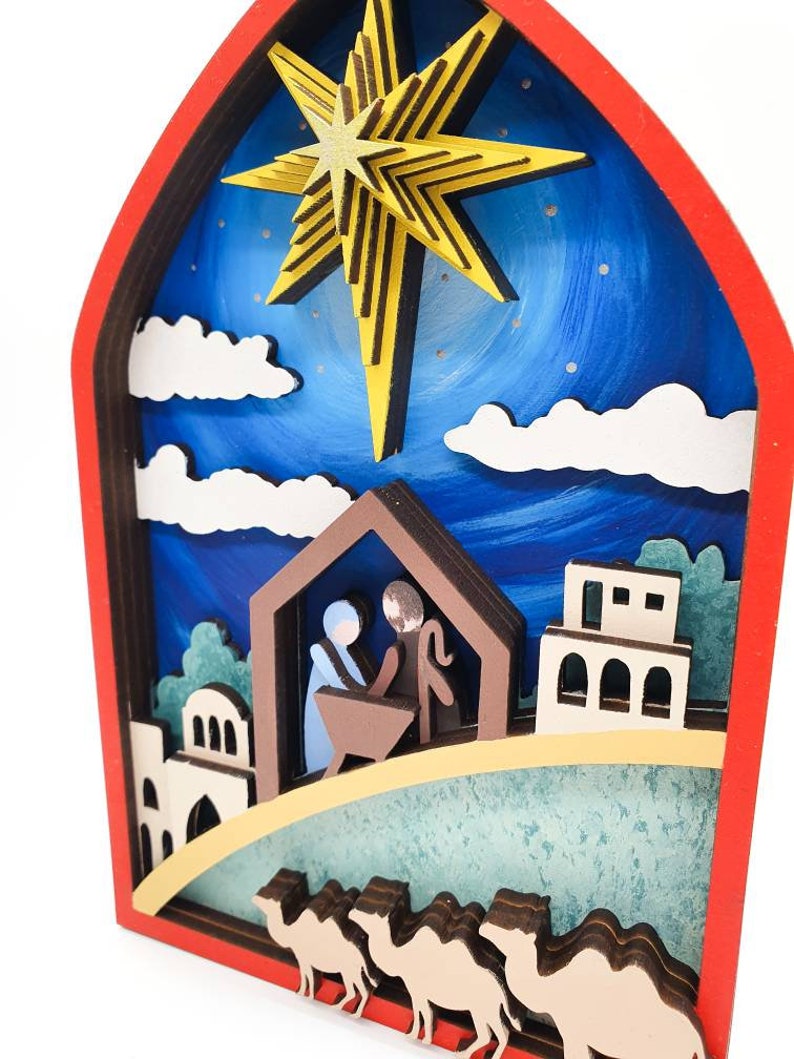 Nativity scene 3D multi layered wooden decoration | Etsy