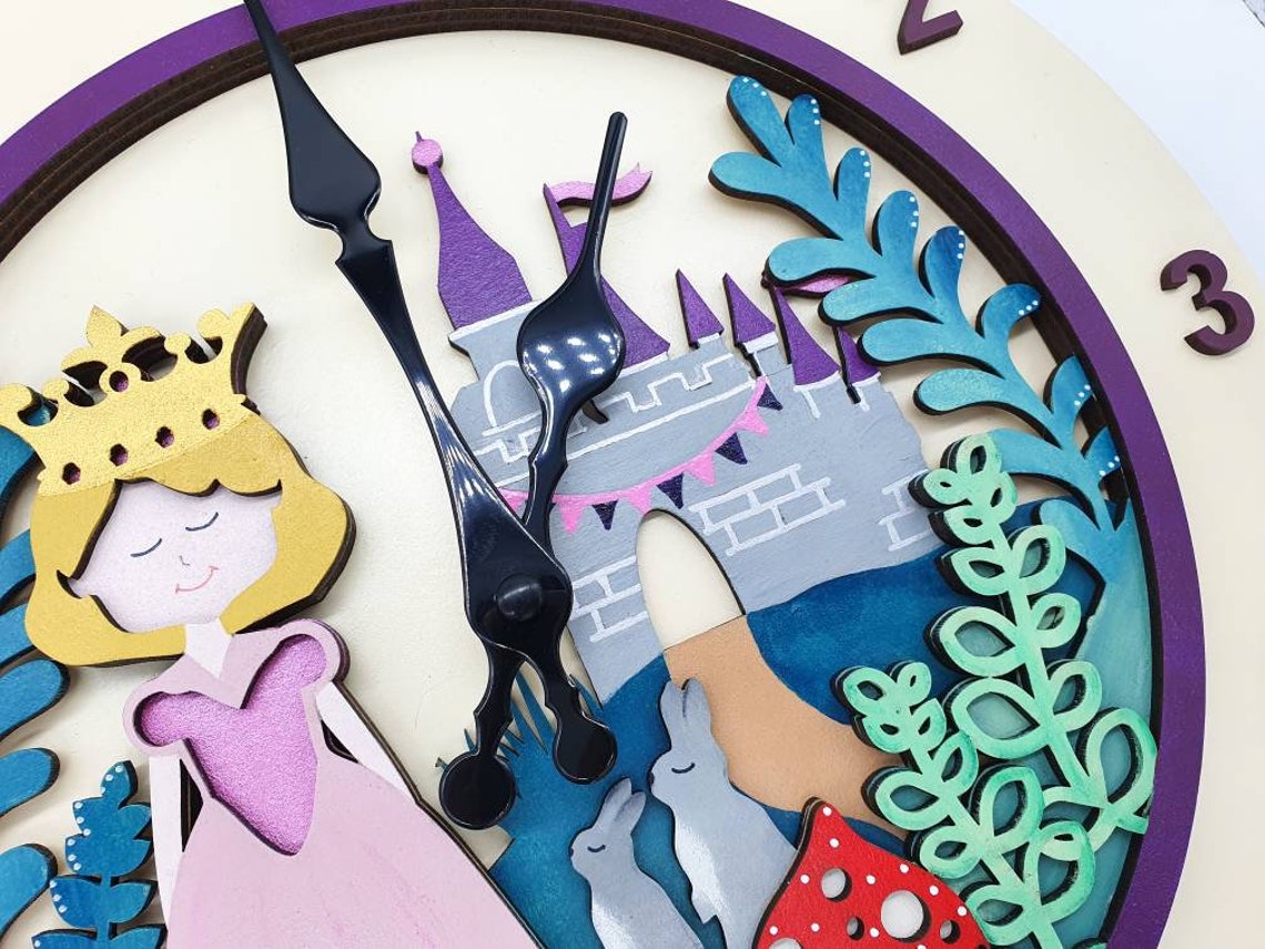 Childrens Princess Themed Wall Clock. Fairytale Castle and Princess ...