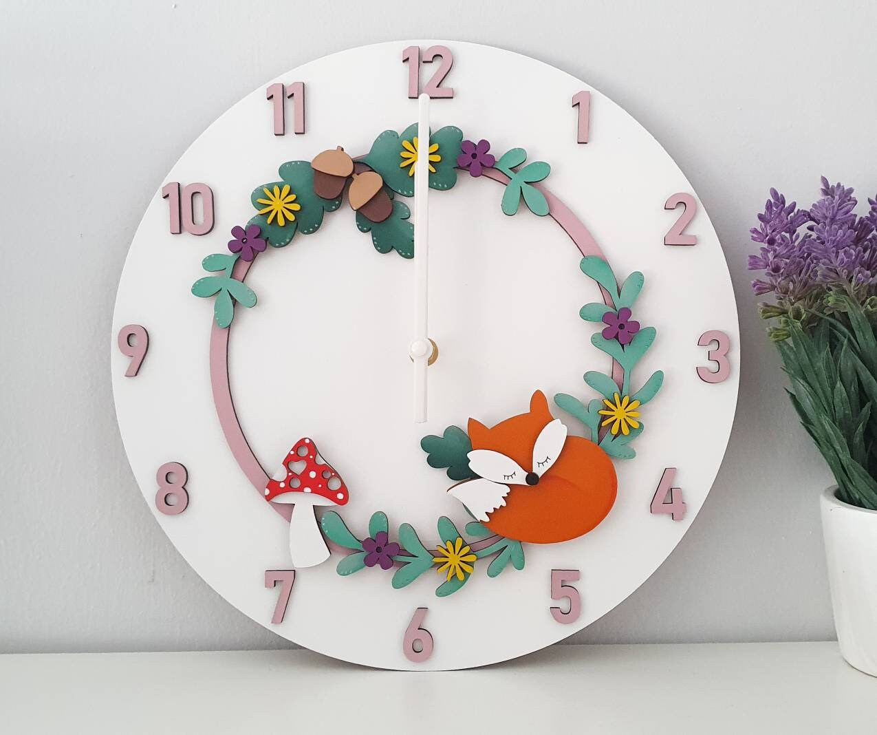 Woodland Fox Themed Wall Clock. Bedroom Nursery Art Time - Etsy UK