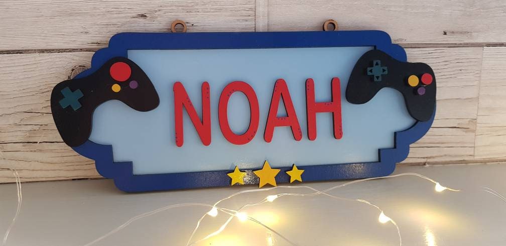 Gaming Themed Personalised Wooden Door Signs. Children's Bedroom Name ...