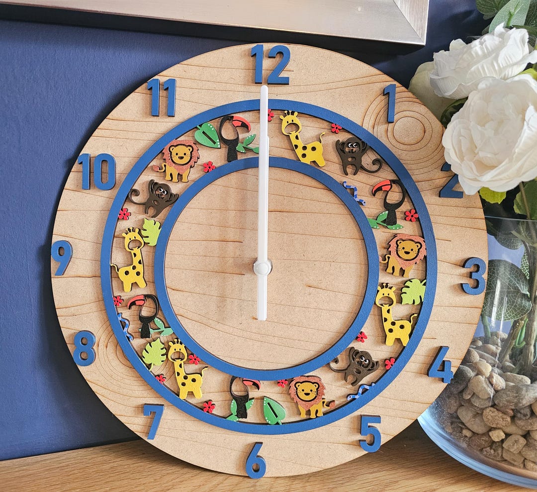 Safari / Jungle Themed Wall Clock. Bedroom, Nursery Art, Time Teller ...