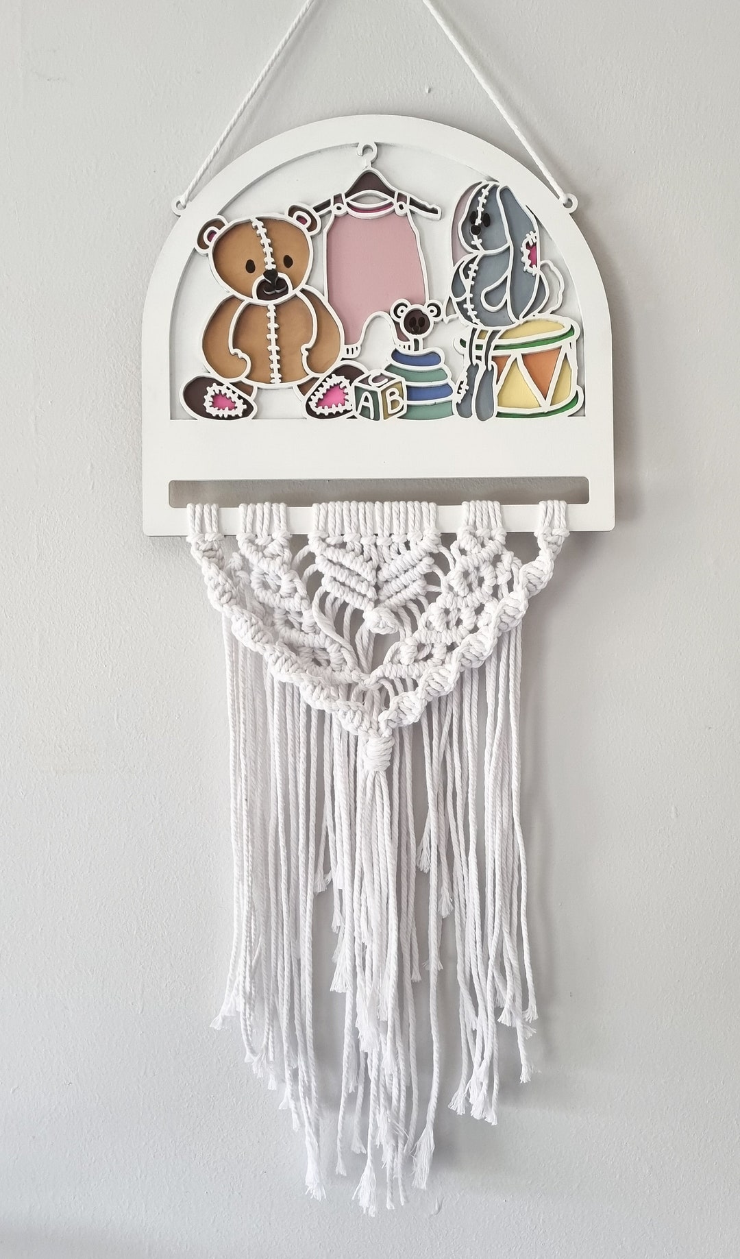 Teddy Nursery Themed Macrame Plaque. Boho Wall Hanging - Etsy