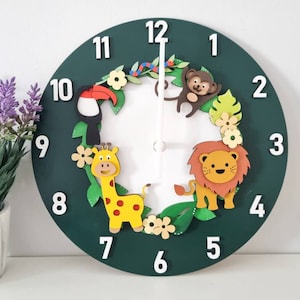 CLOCK Jungle / Safari Animals Clock. Monkey, Lion and Giraffe Bedroom ...