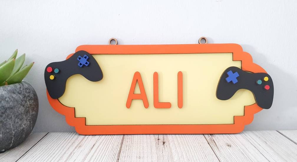 Gaming Themed Personalised Wooden Door Signs. Children's Bedroom Name ...