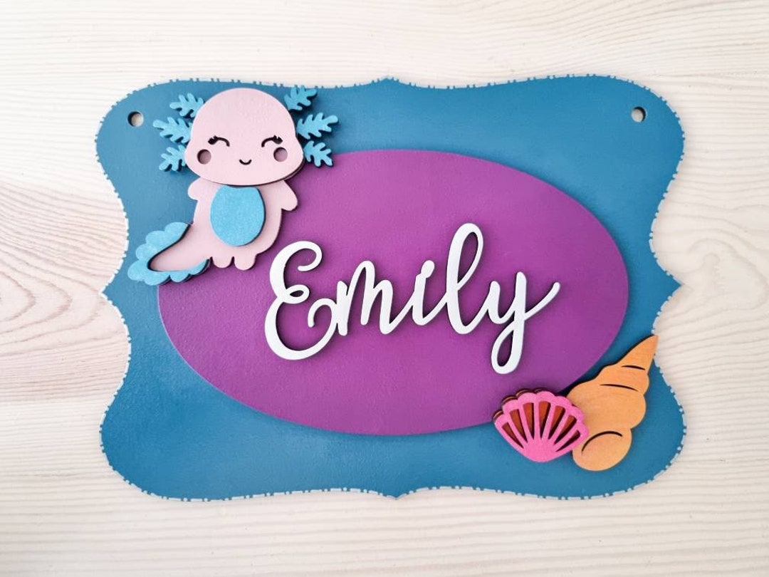 Personalised Axolotl Door Sign, Name Plate, Door Hanger. Children's ...