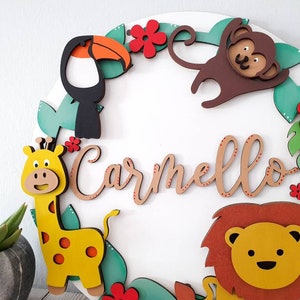 Personalised Jungle / Safari Animals Wreath. Monkey, Lion and Giraffe ...