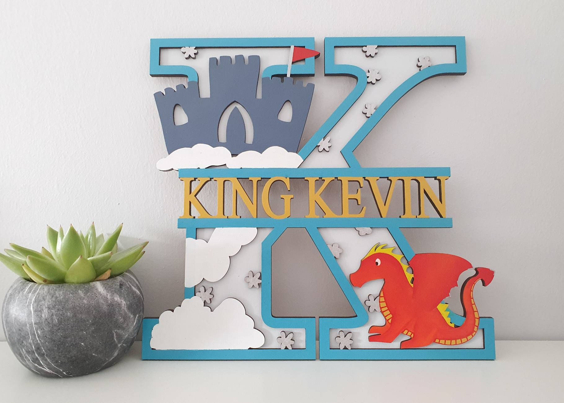 Personalised Knight, Dragon and Castle Door Wall Sign Letter. Name Sign ...