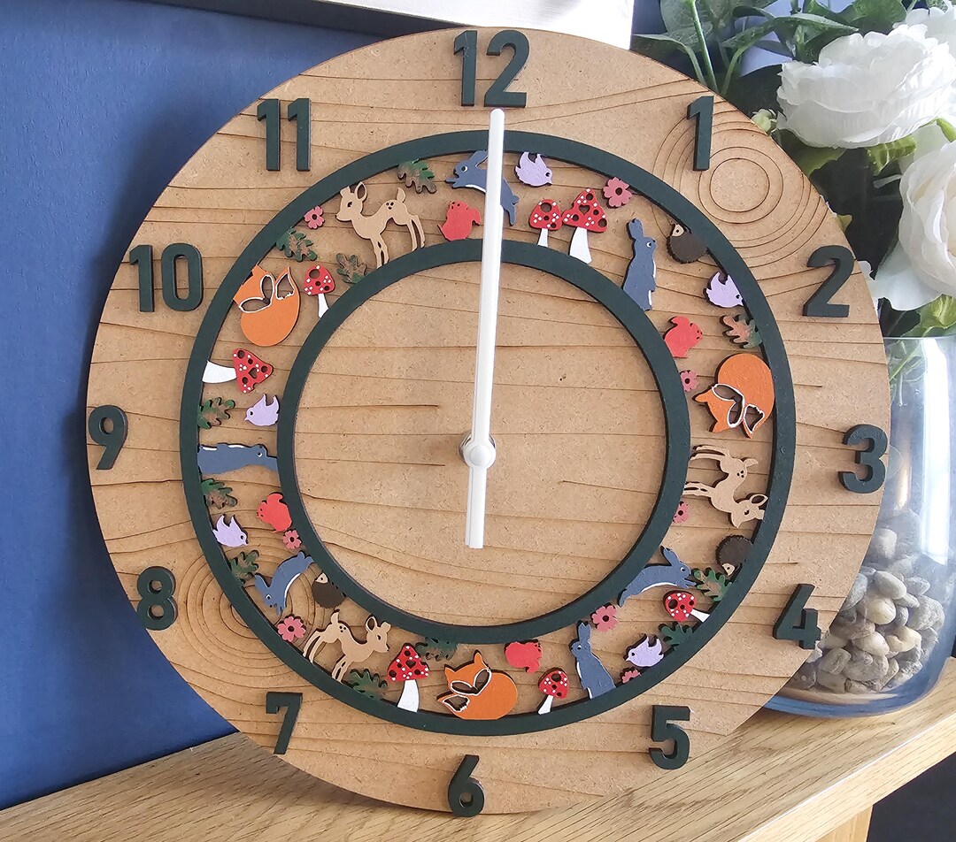 Woodland Themed Personalised Clock. Wall Art, Time Teller. - Etsy