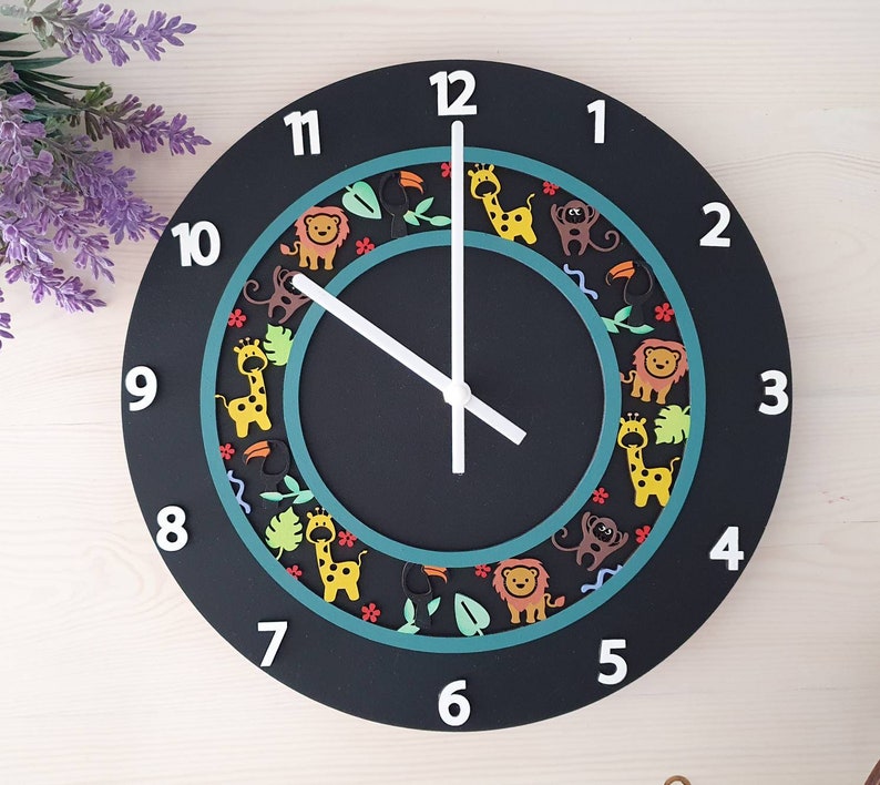 Safari / Jungle Themed Wall Clock. Bedroom, Nursery Art, Time Teller ...