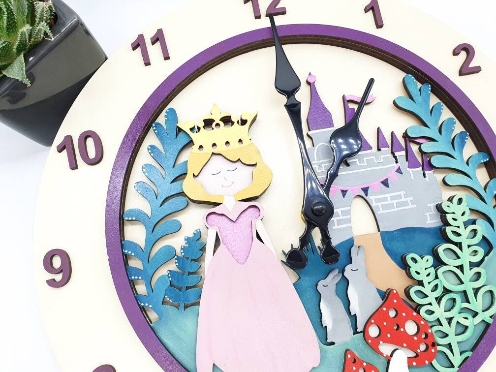Childrens Princess Themed Wall Clock. Fairytale Castle and Princess ...