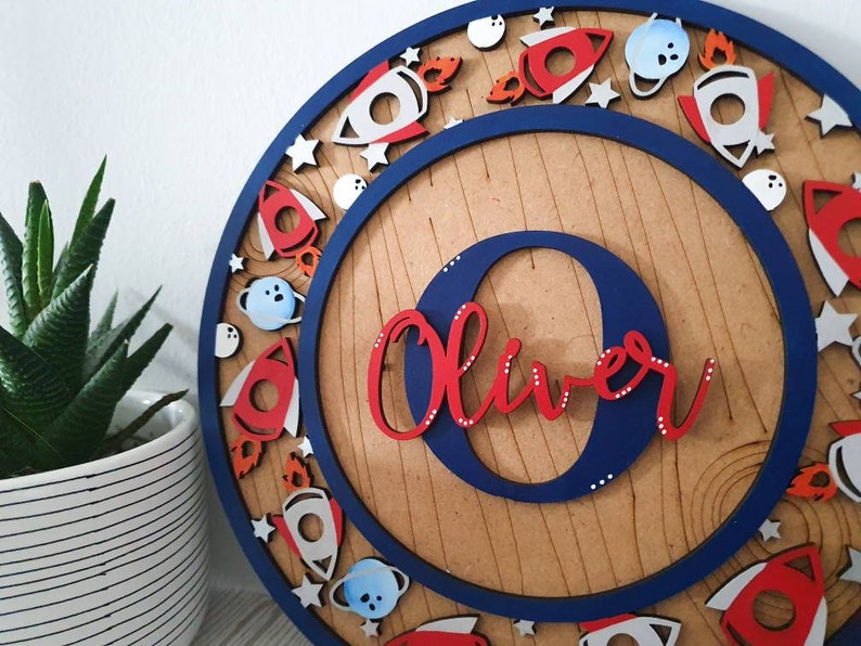 Personalised Space Rocket Circle Plaque. Wall Art, Door Name Sign - Etsy