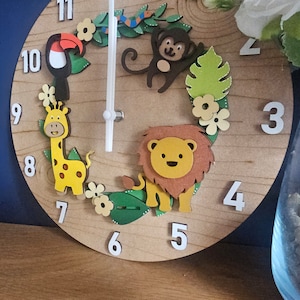 CLOCK Jungle / Safari Animals Clock. Monkey, Lion and Giraffe Bedroom ...