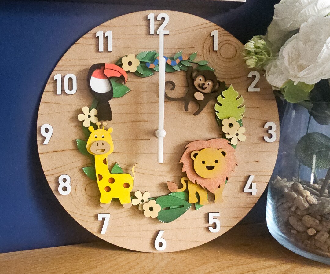 CLOCK Jungle / Safari Animals Clock. Monkey, Lion and Giraffe Bedroom ...