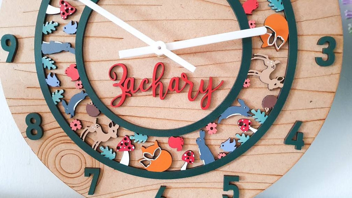 Woodland Themed Personalised Clock. Wall Art Time Teller. | Etsy