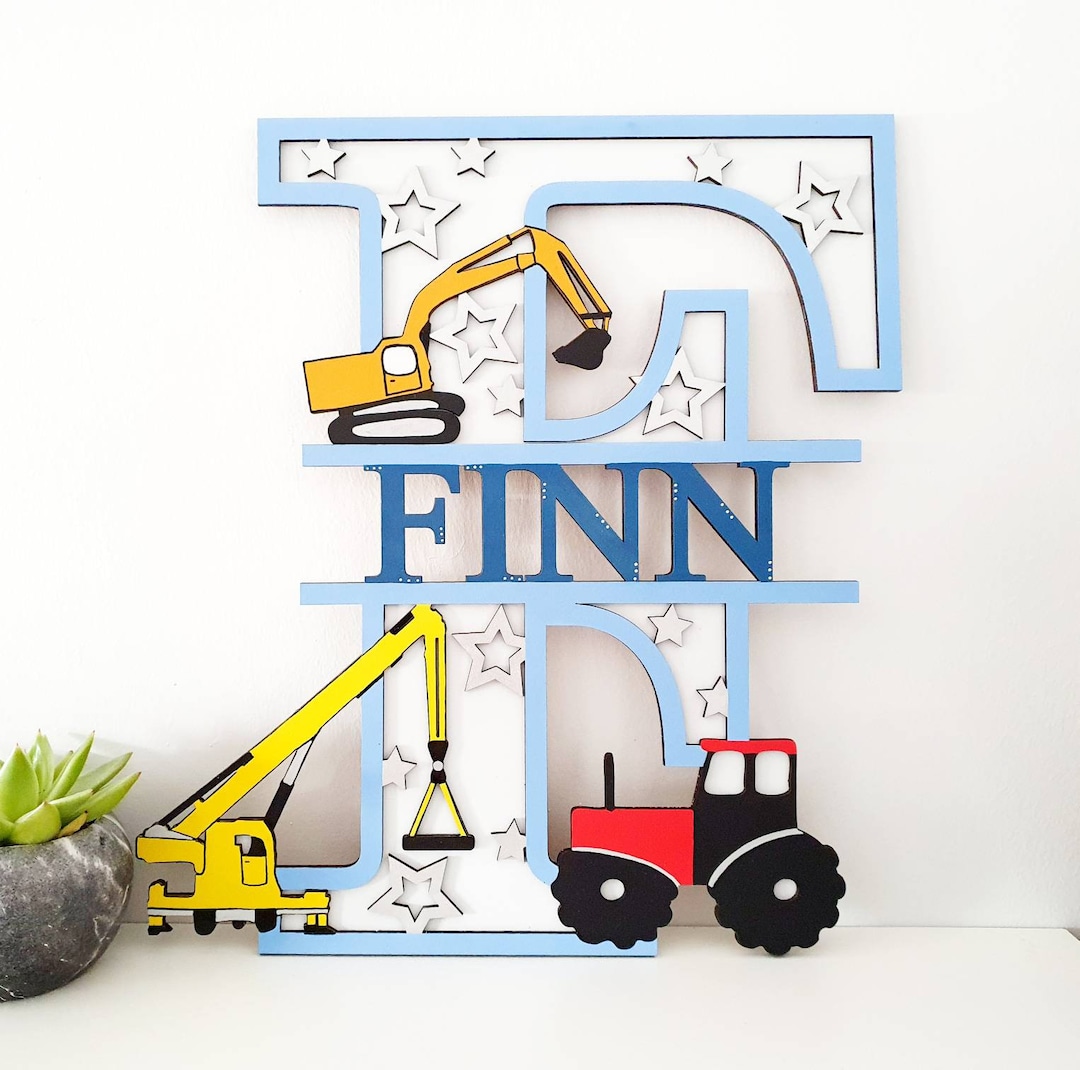 Personalized Tractor Construction Letter: MDF Bedroom Wall Decor - Etsy