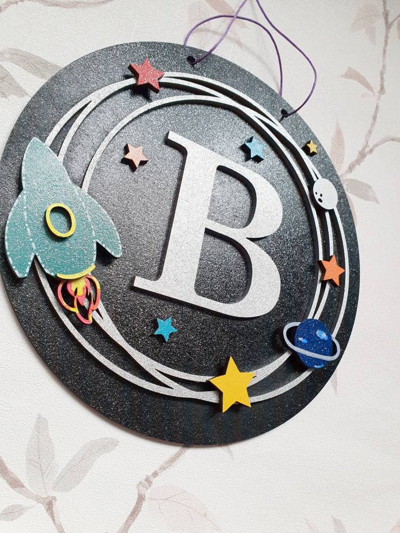 Space rocket themed initial plaque | Etsy