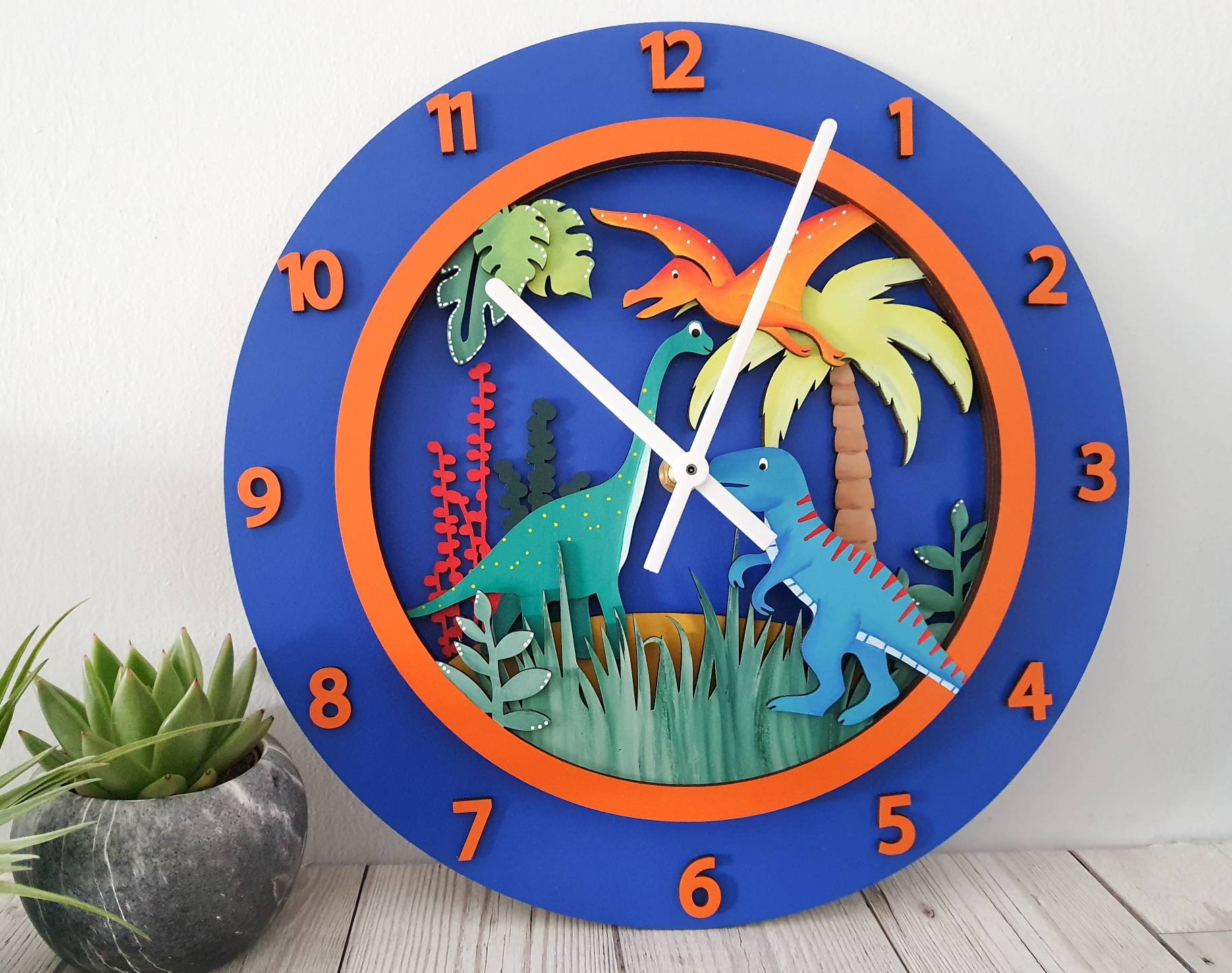 3D dinosaur wall clock. Dino scene bedroom decoration | Etsy