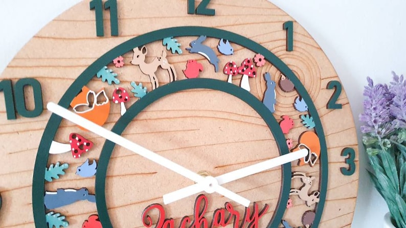 Woodland Themed Personalised Clock. Wall Art Time Teller. | Etsy