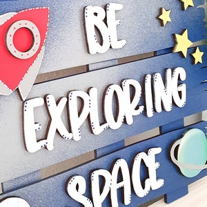 Space Themed Pallet Sign. Quirky Children's Wall Art. - Etsy