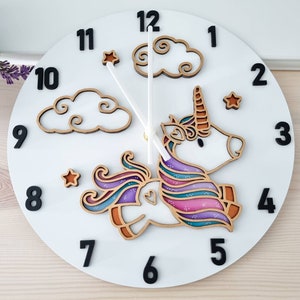 Unicorn Themed Wall Clock. Bedroom, Nursery Art, Time Teller. - Etsy