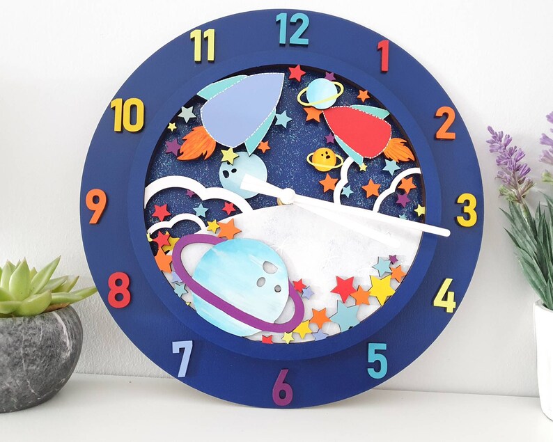 3D Space Themed Wall Clock. Galaxy, Moon Astronaut Bedroom Decoration ...