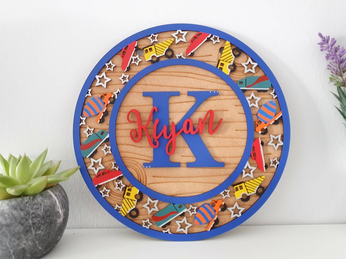 Personalised Vehicles Circle Plaque. Construction / Transport Wall Art ...
